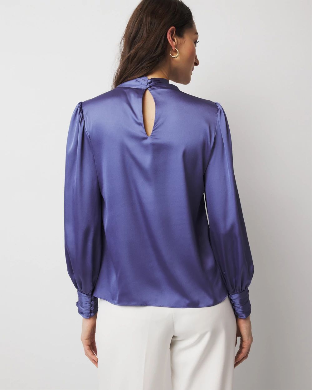 Long Sleeve Twisted Neck Satin Blouse | White House Black Market